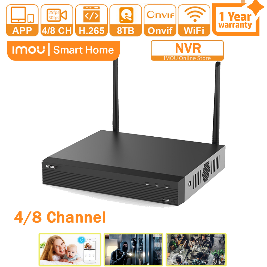 IMOU 4/8 CH Wi-Fi Wireless NVR 1080P Decoding Smart H.265 Plug and Play ...
