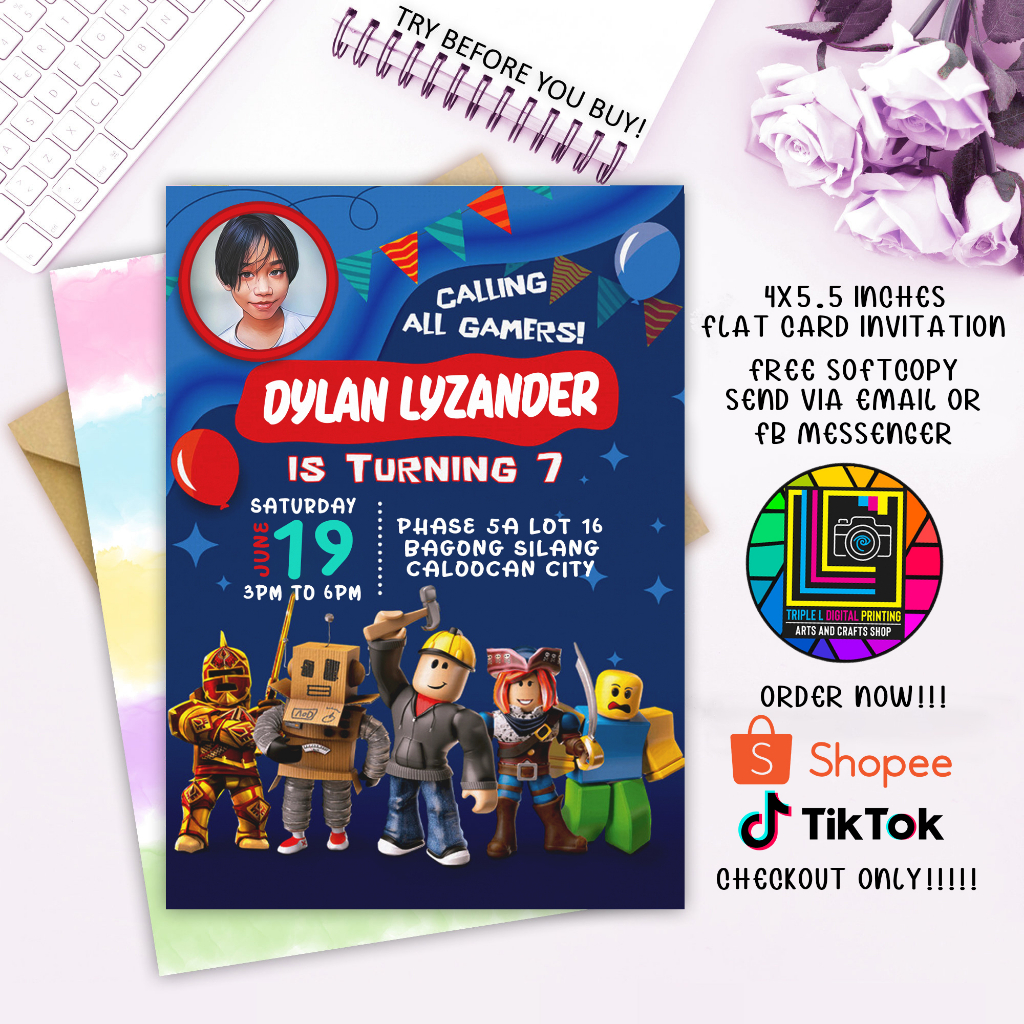 10 pcs Flat Invitation Card Roblox Theme | Roblox Flat Invitation Card ...
