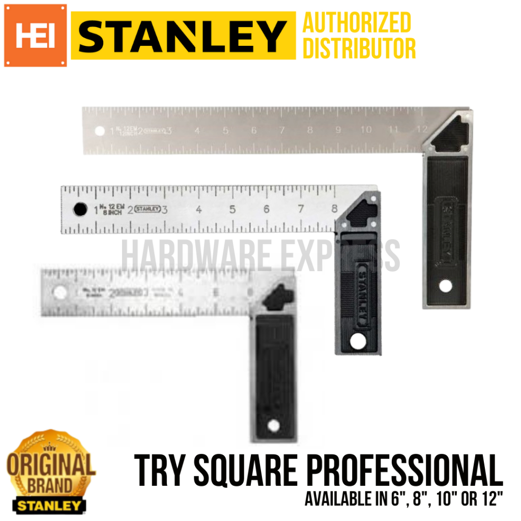 STANLEY Try Square Professional 6" (46-530) 8" (46-532) 10" (46-534) 12 ...