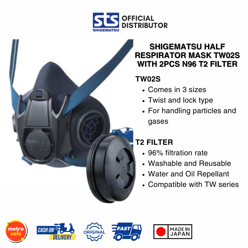 SHIGEMATSU Reusable Dual Filter Respirator Half Mask TW02S with 2PCS T2 Dustproof Filters ...