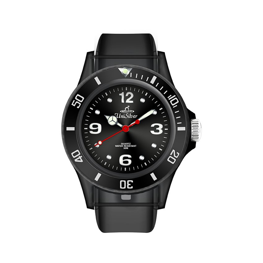 UniSilver TIME Crystal Clear Unisex Translucent Black Analog Rubber ...