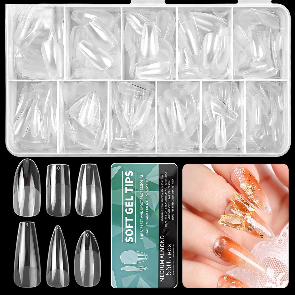 550Pcs Matte False Nail Extension Tips Frosted Soft Gel Tips Acrylic ...