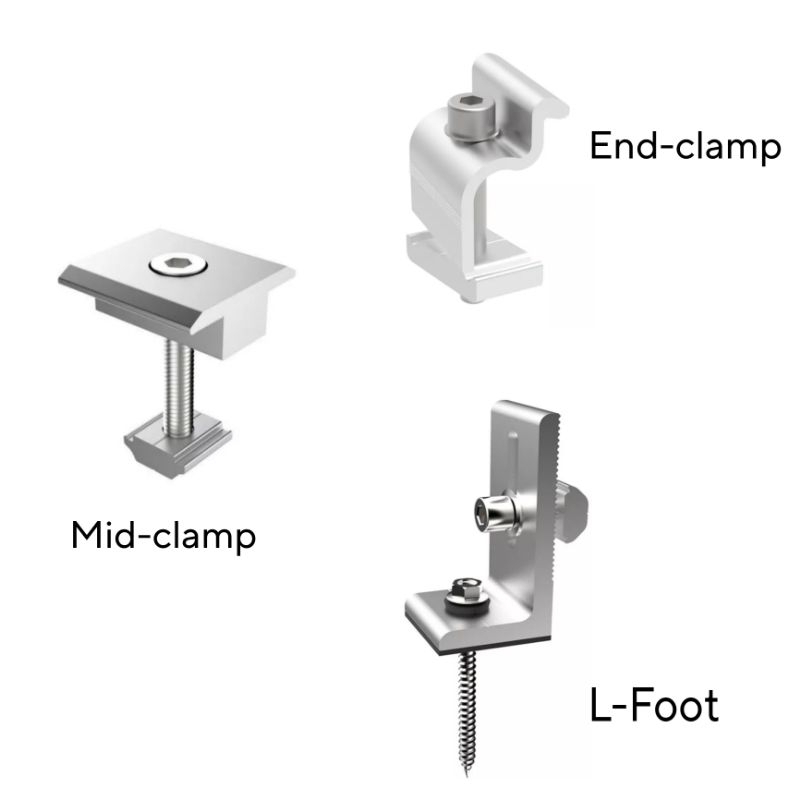 Rails & Kits for mounting Solar Panels (L-Foot, Mid Clamp, Grounding ...