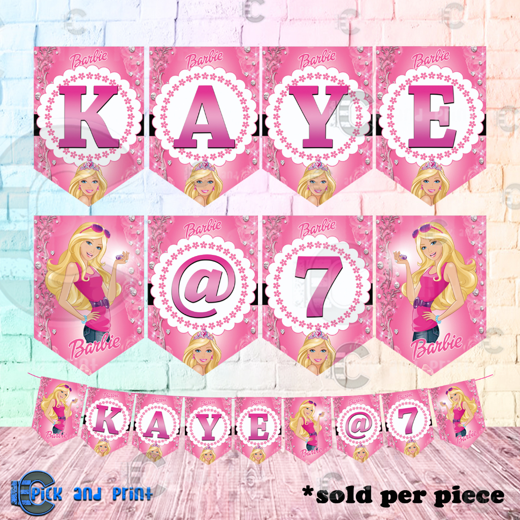 Personalized/Customized Barbie Name Flag Banner Banderitas for DIY ...