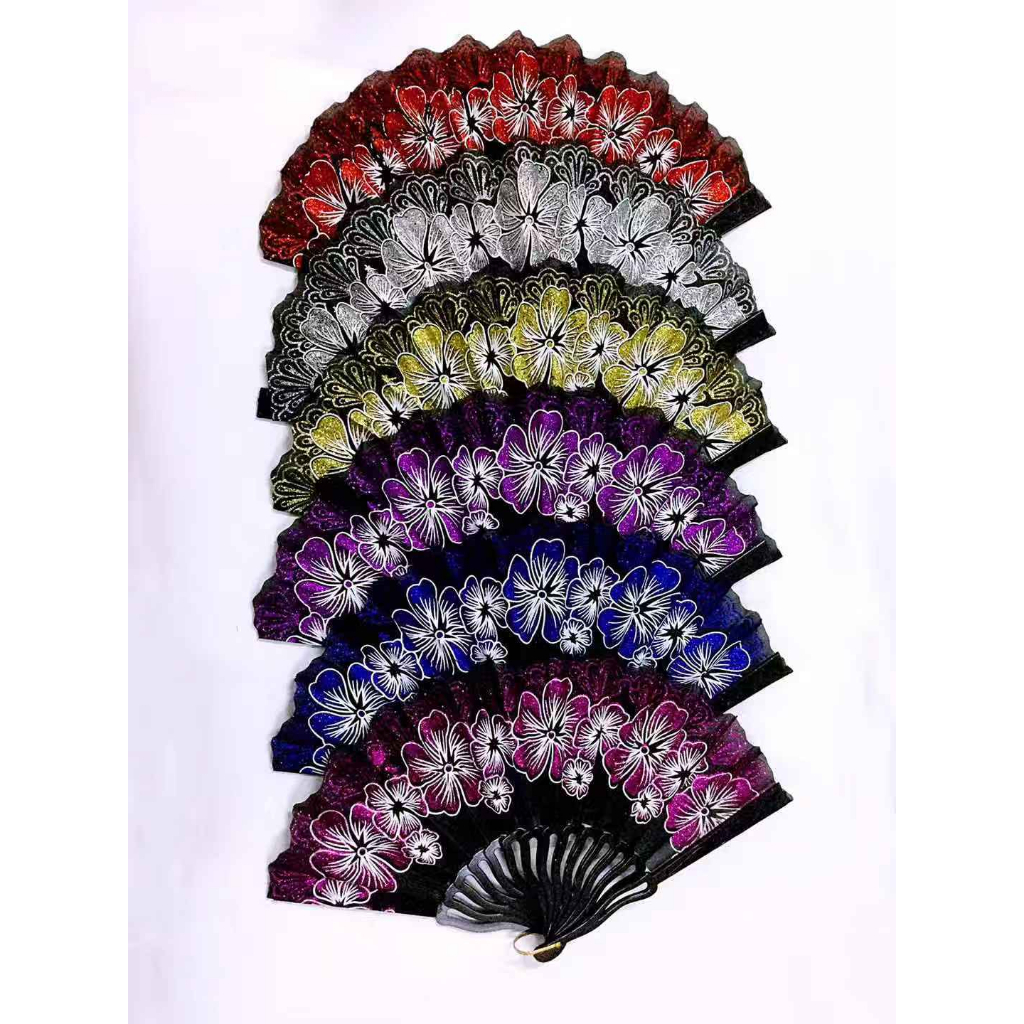 #2120 Black Handle Pamaypay O Abanico Flower/Floral Designs with ...