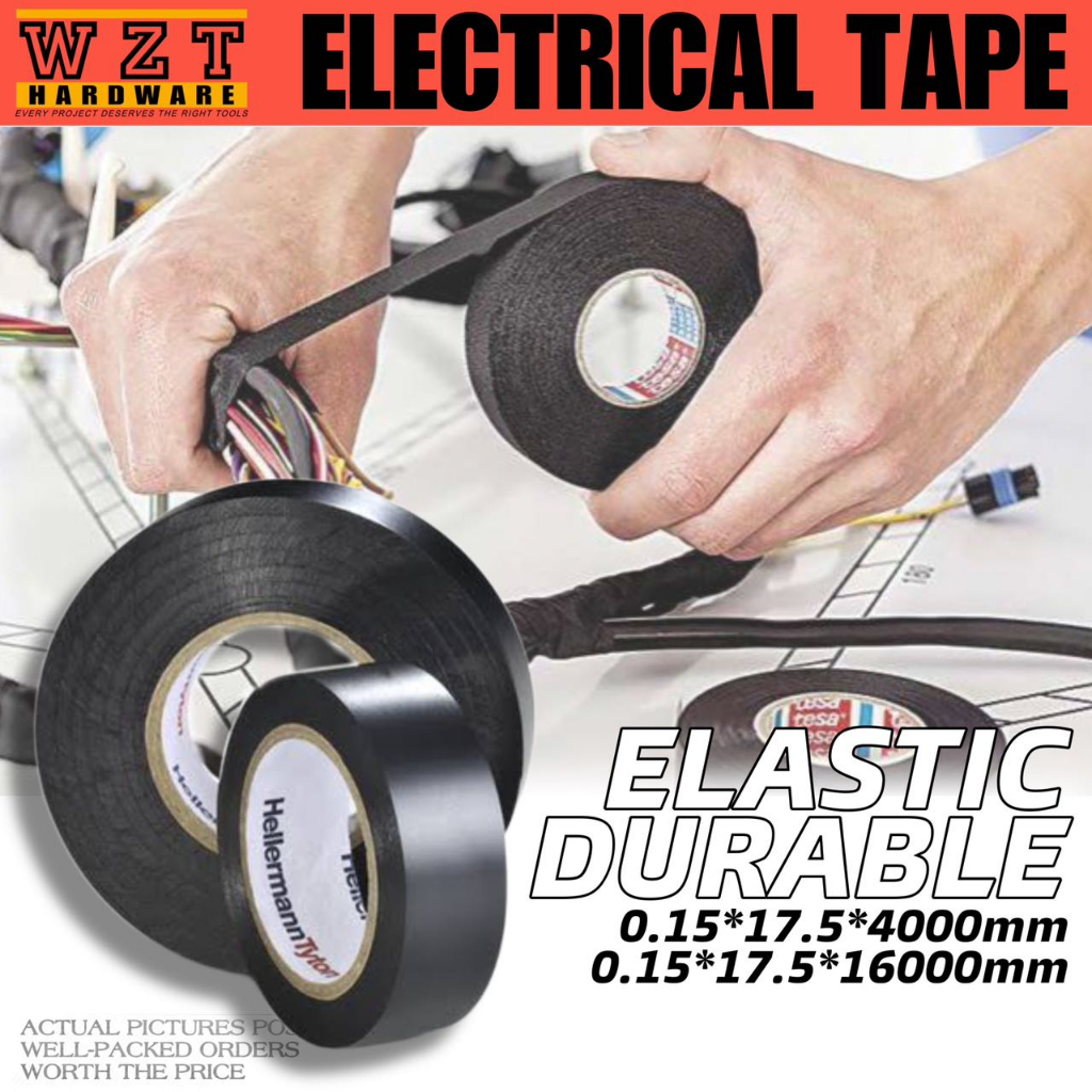 FSL (1PC) 4M - 16M ELASTIC ELECTRICAL TAPE DURABLE PVC BLACK TAPE ...