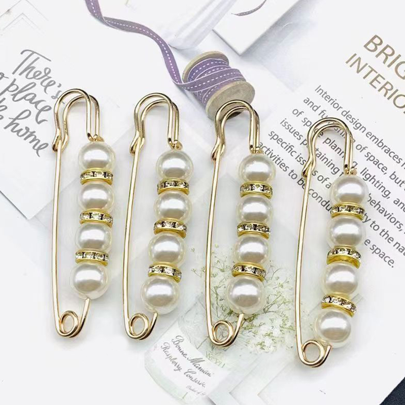 1Pc Pearl Brooch Tightening Waistband Pin Opening Bottom Metal Pearl ...