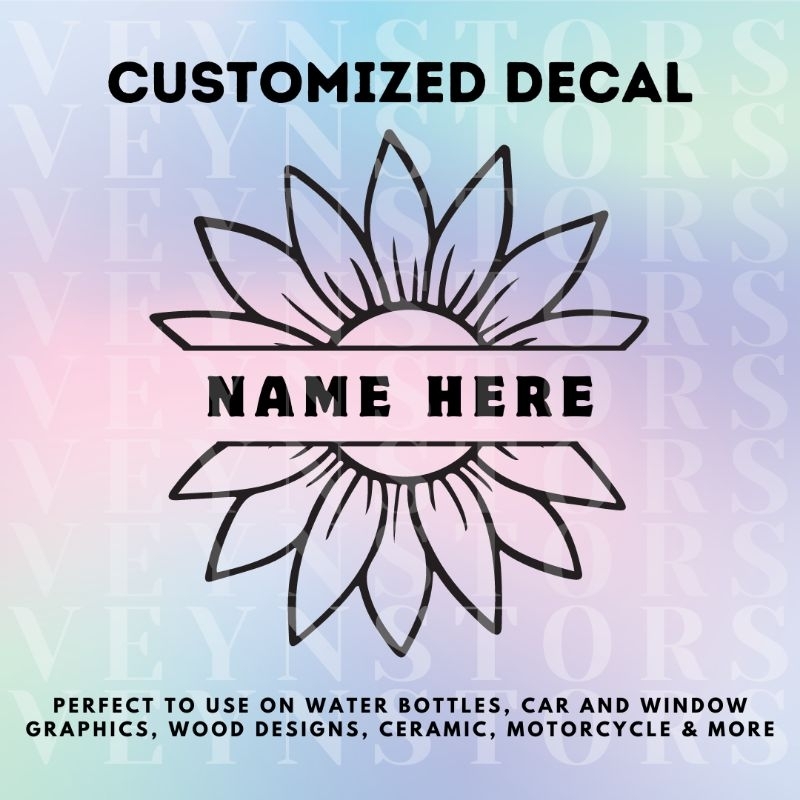 PERSONALIZED CUSTOMIZED SUNFLOWER + NAME DECAL STICKER FOR TUMBLER ...