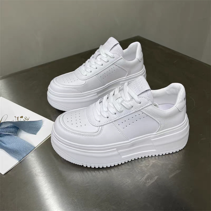 「KAEVE」white rubber shoes for Women Thick bottom Increase height korean ...