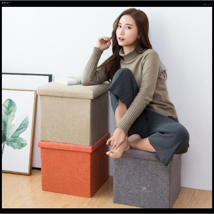 Storage Box Stool Ottoman Foldable Storage Chair 30x30x30 Footrest Seat ...