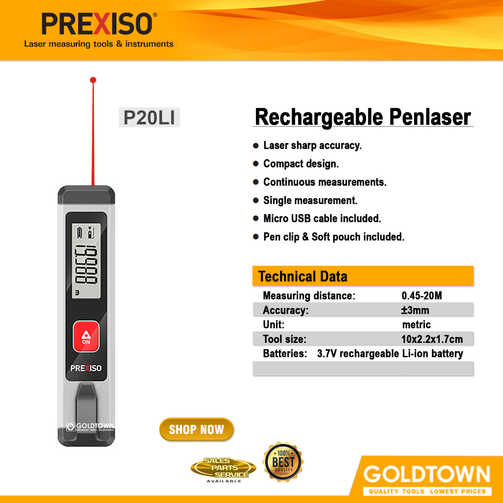 PREXISO - Rechargeable Penlaser 20 Meters P20LI Original Measuring ...