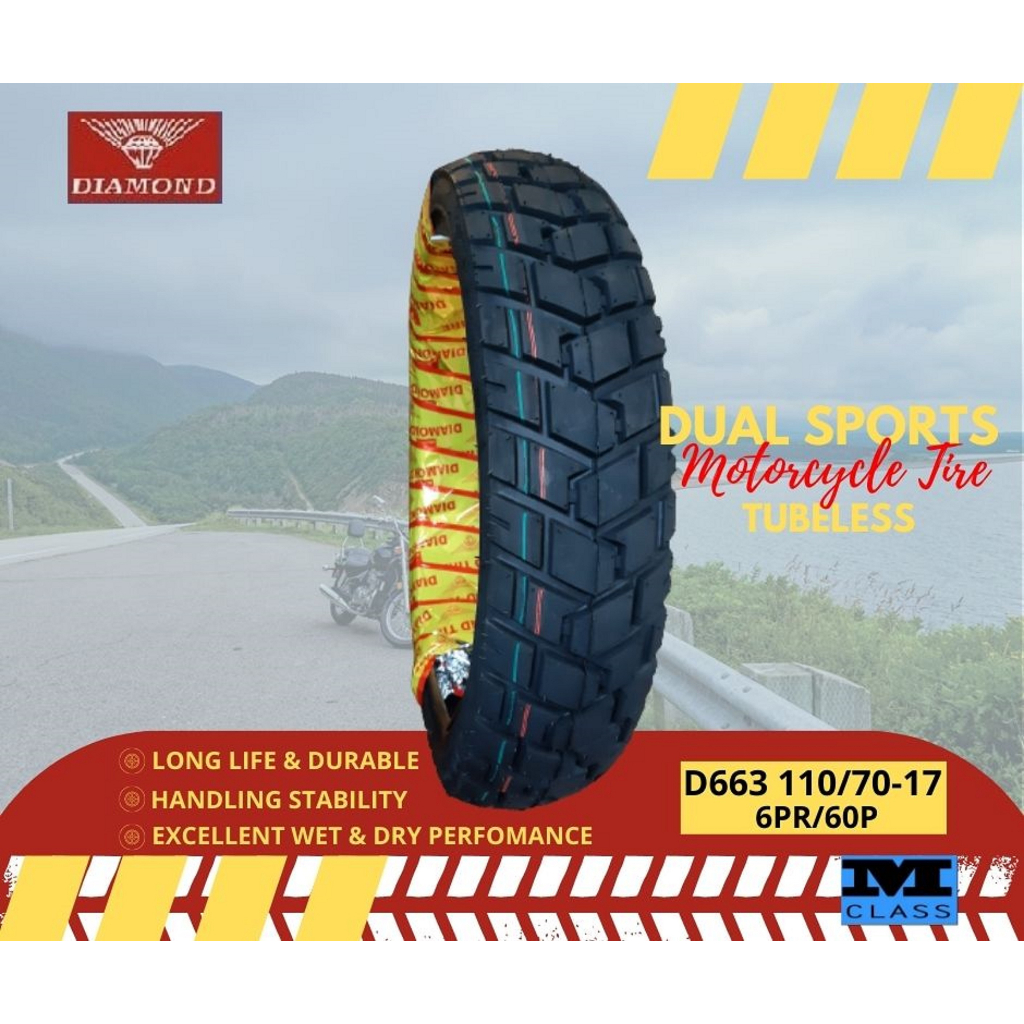 R17 D663 DUAL SPORTS M/C TIRE TUBELESS TYPE FOR CB200X, MT15 155,MT25, TFX150 - DIAMOND 110/70 ...