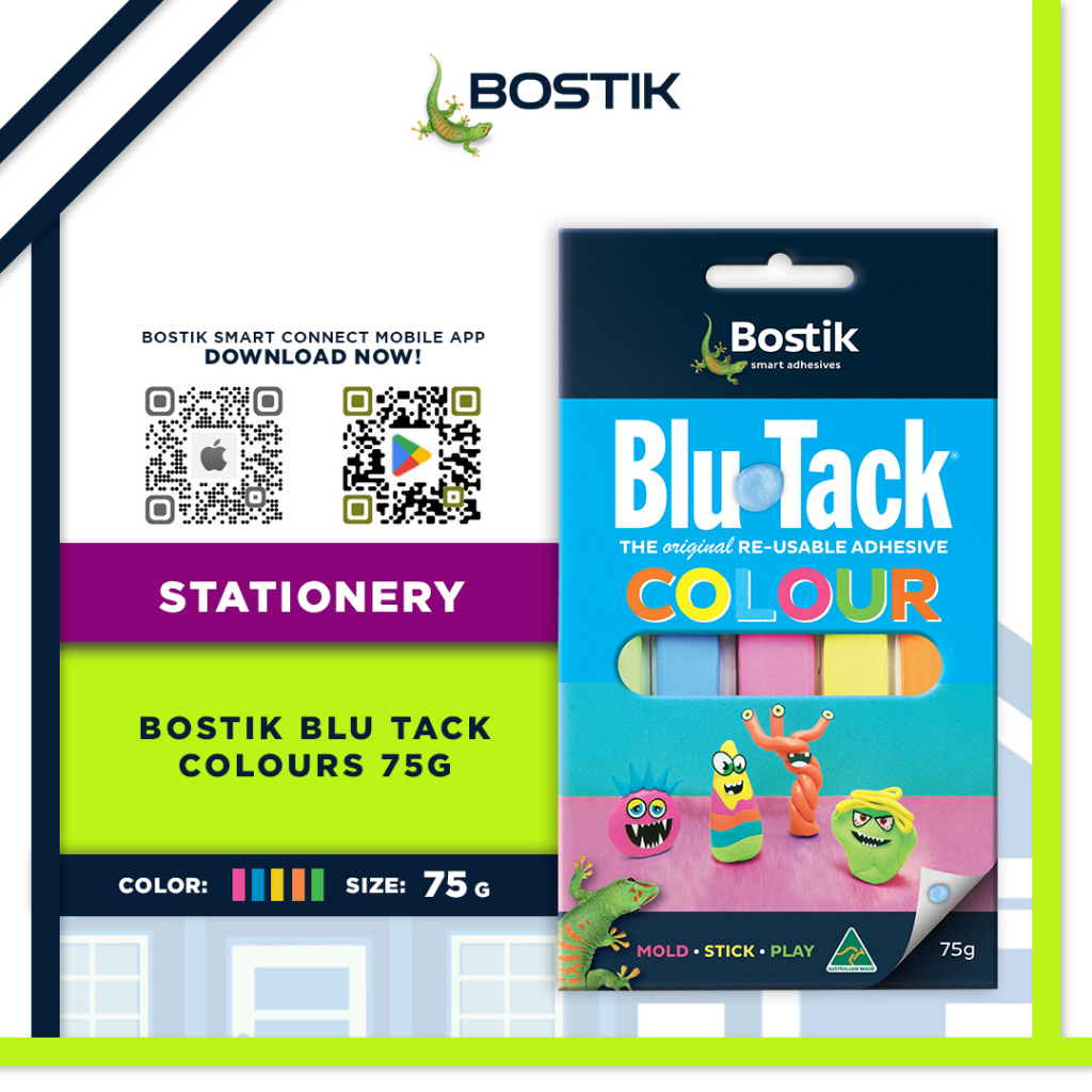 Bostik Blu Tack Colours Multi Purpose Reusable Adhesive 75g Sticks ...