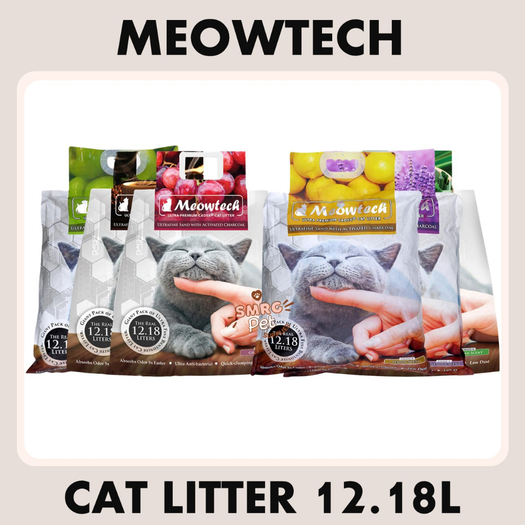 Meowtech Cat Litter 12.18L Ultra-fine Sand with Activated Charcoal Apple Coffee Grape Lemon ...