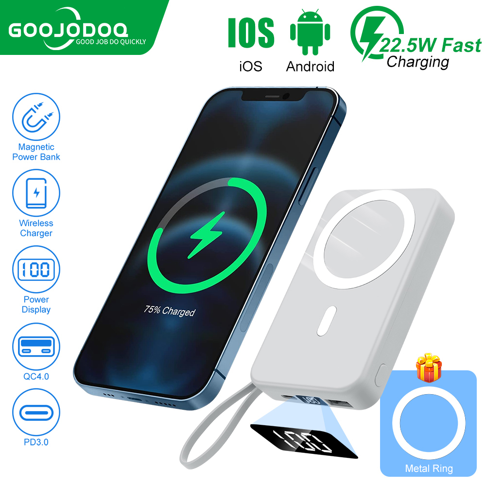 GOOJODOQ Wireless Powerbank with Built in Cable Stand 10000 mah for ...