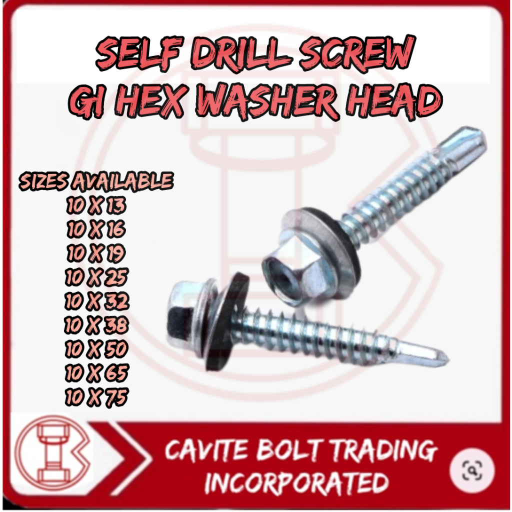 SELF DRILLING SCREW (GI HEX WASHER HEAD) #10 (50PCS/100PCS) | Shopee ...