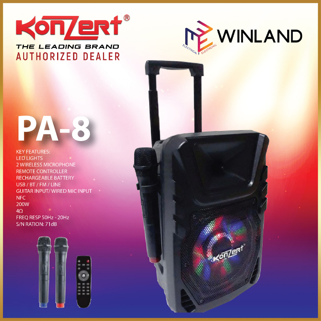 KONZERT by Winland 8"200W Portable Rechargeable Speaker w/ USB/SD, FM ...