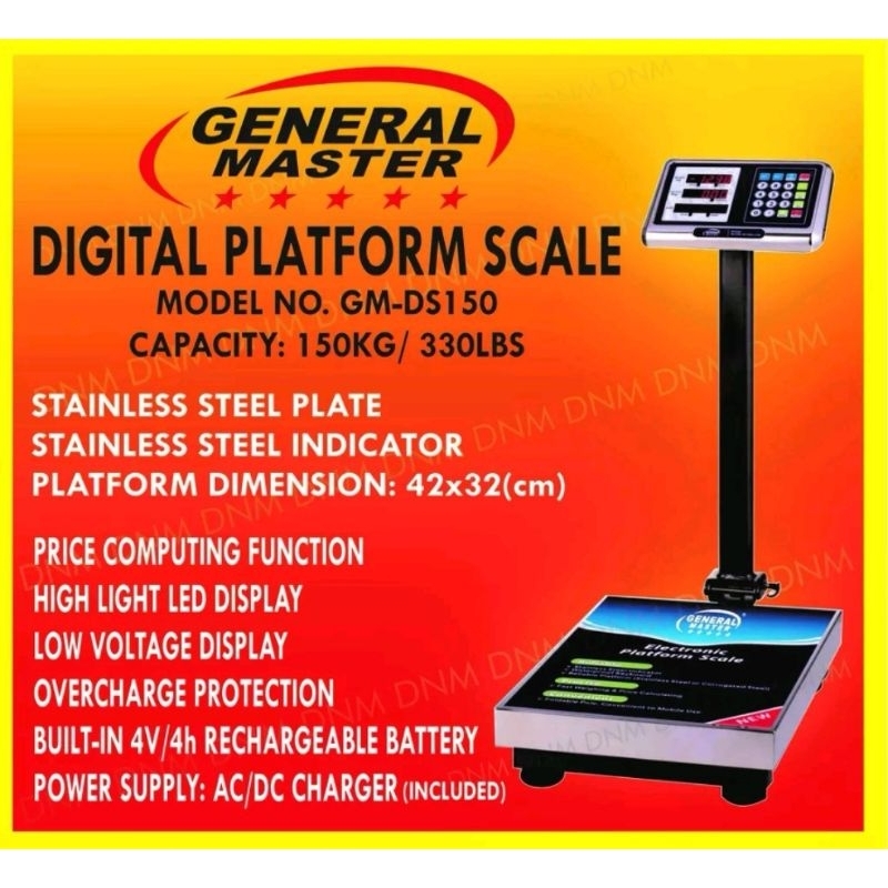 GENERAL MASTER DIGITAL PLATFORM SCALE 150KG - (42x32CM PLATFORM SIZE ...