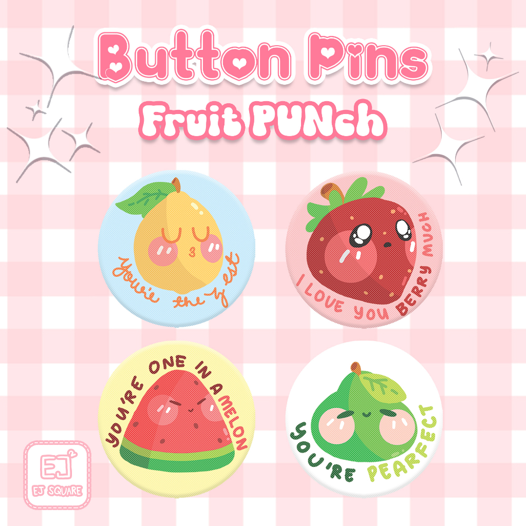 EJ SQUARE FRUIT PUNCH CUTE BUTTON PINS | Shopee Philippines