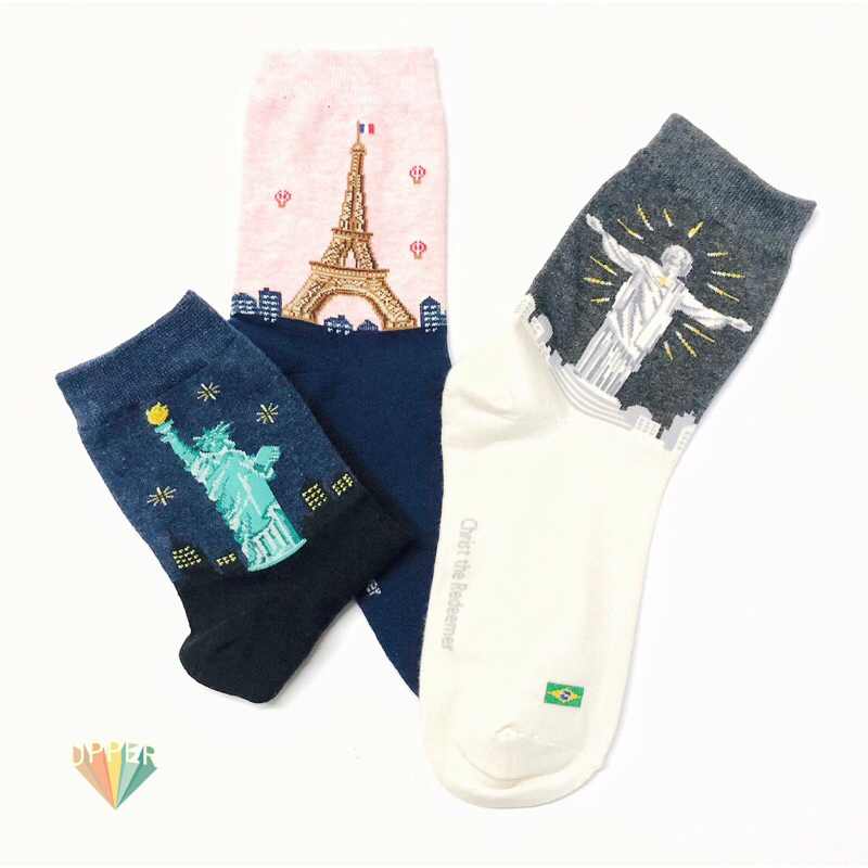 TRAVEL PLACES Eiffel Liberty Christ -Korean Iconic Socks Aesthetic Cool ...