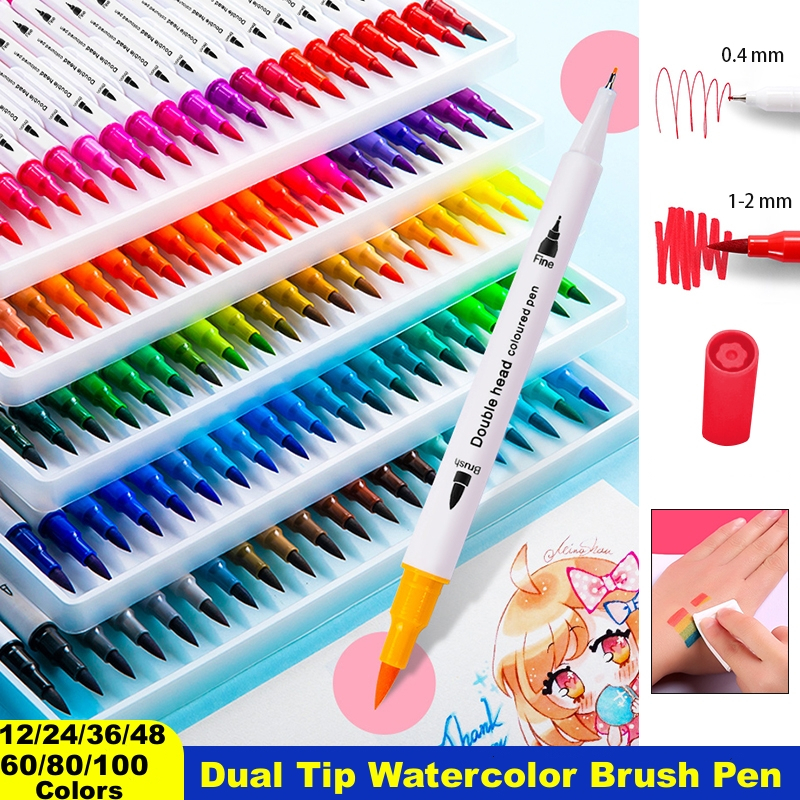 COD 100 Color Watercolor Brush Pen Dual Tip Brush Colored Marker Set ...