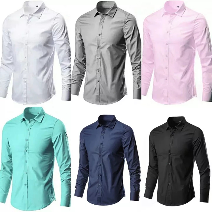 Men Shirt Long Sleeve Shirt Plus Size Classic Korean Men's Plain Casual Fashion Business Formal ...
