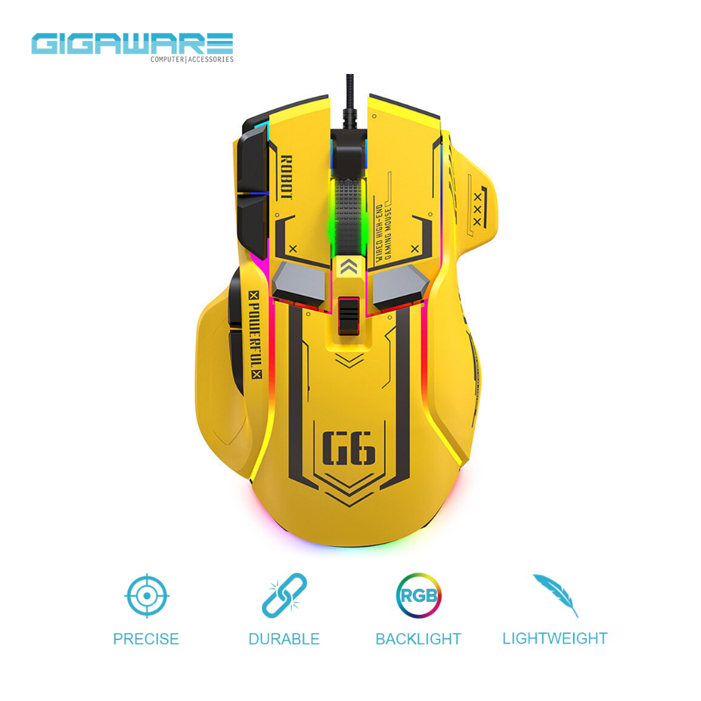 Gigaware G6 Gundam Mecha Style RGB 12800 DPI Gaming Wired Mouse ...