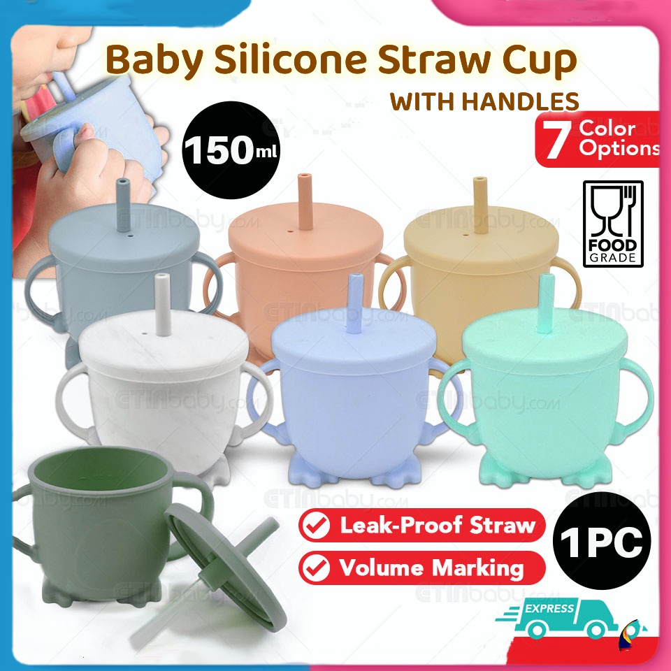 Baby Silicone Sippy Cup with Straw and Snack Lid (Feeding Training Cup ...