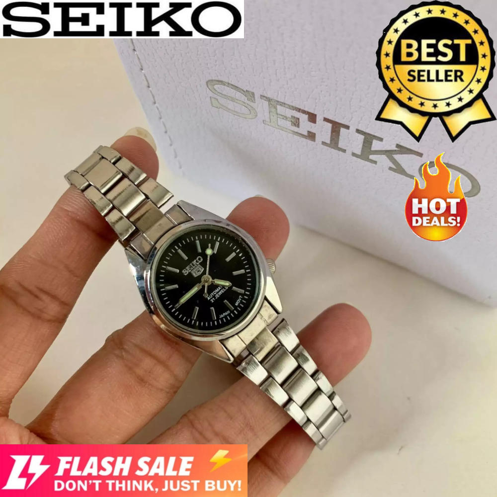 Seiko 5 21 Jewels Automatic Hand Movement Black Dial Stainless Steel ...