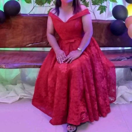 ELEGANT RED PRADA LACE MOTHER'S DRESS WEDDING ENTOURAGE OFF SHOULDER ...