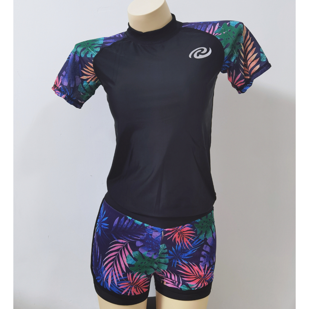 RAINBOW 2pc set double shorts S/L n L/S rash guard swimwear plain n ...