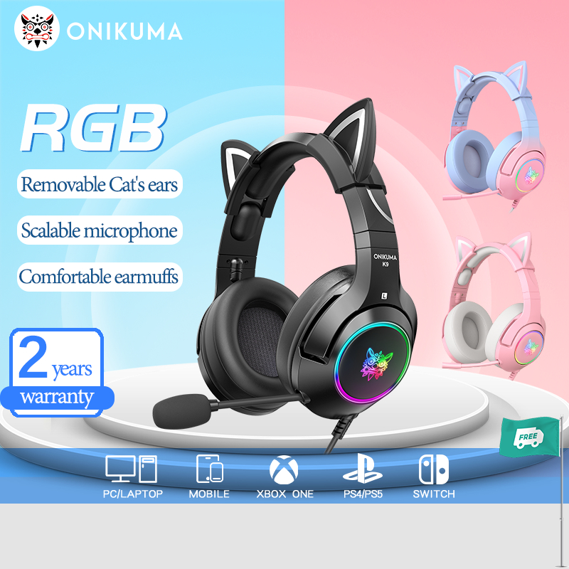 Onikuma K9 gaming headset with detachable cat ear noise cancelling ...