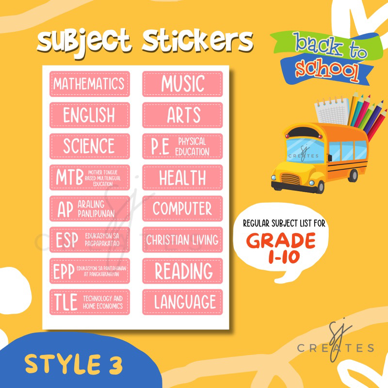 Subject Sticker for Grade 1-10 | Stickers for Notebook | Subject ...