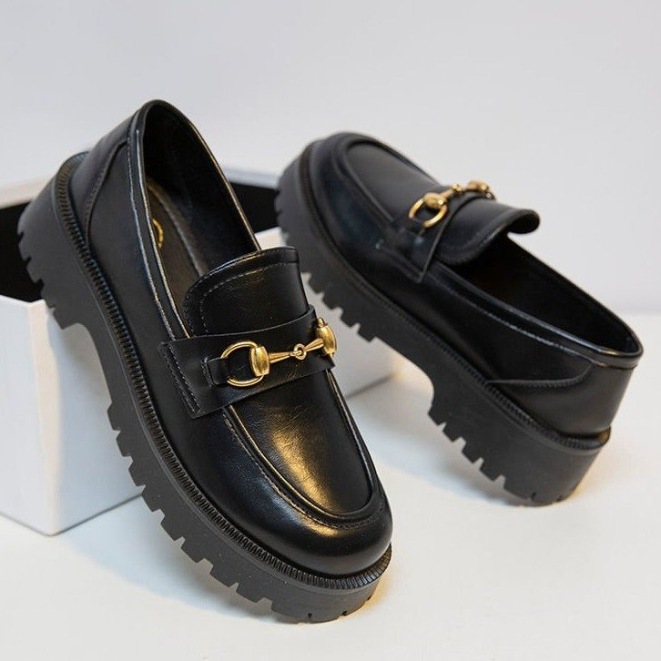 British Retro Leather Black School Women Loafers Shoes for Students ...