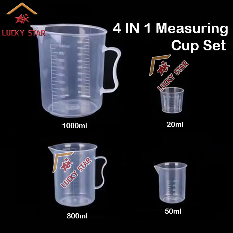 4Pcs Set Clear Measuring Cup For Liquid 20/50/300/1000ml Plastic ...