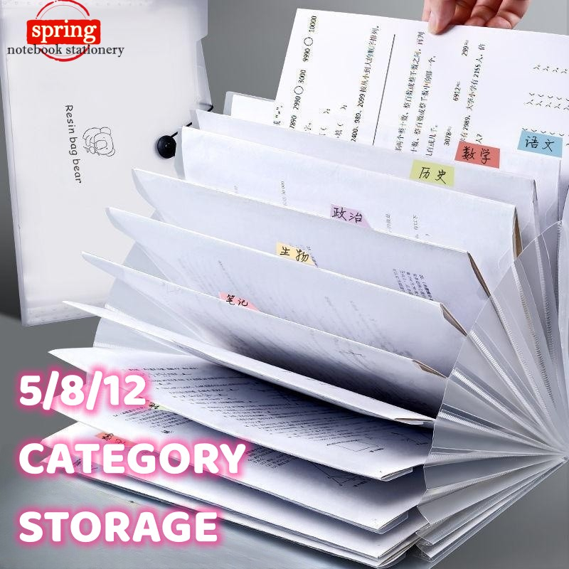 A4 Classified Transparent File Folder 5/8/12 Pockets Organ Bag ...