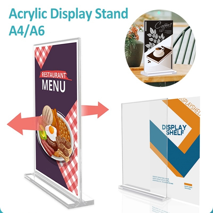 A4 A6 Acrylic Double Sided Menu Holder Display Stand T-type Menu Ad ...