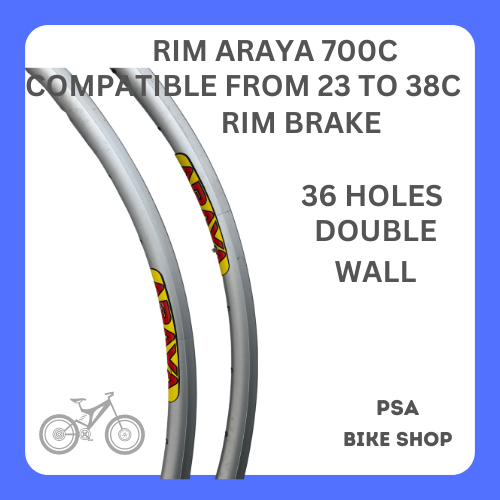 PSA RIM 700C ARAYA 15MM SILVER and BLACK 36 holes WITH BRAKE LINE ...