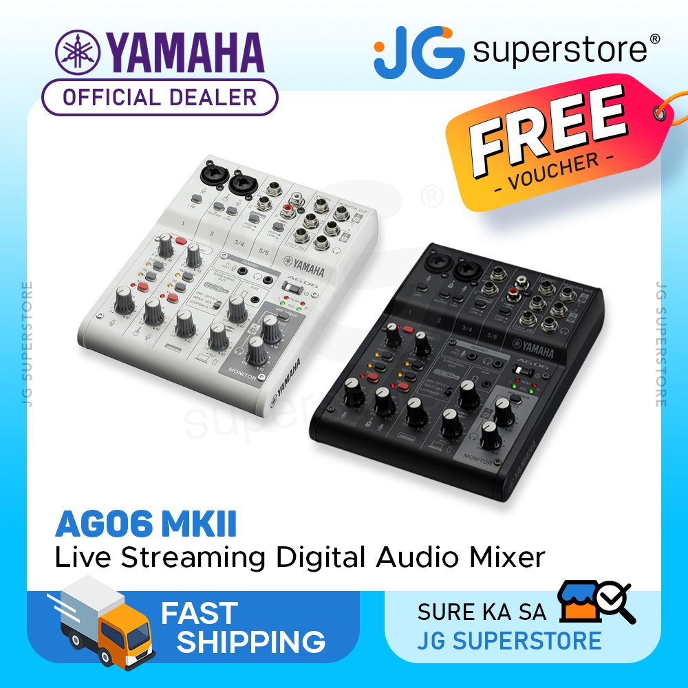 Yamaha AG06 MK2 6-Channel Audio Mixer w/ XLR 3 Pin, 6.35mm 3.5mm TRS ...