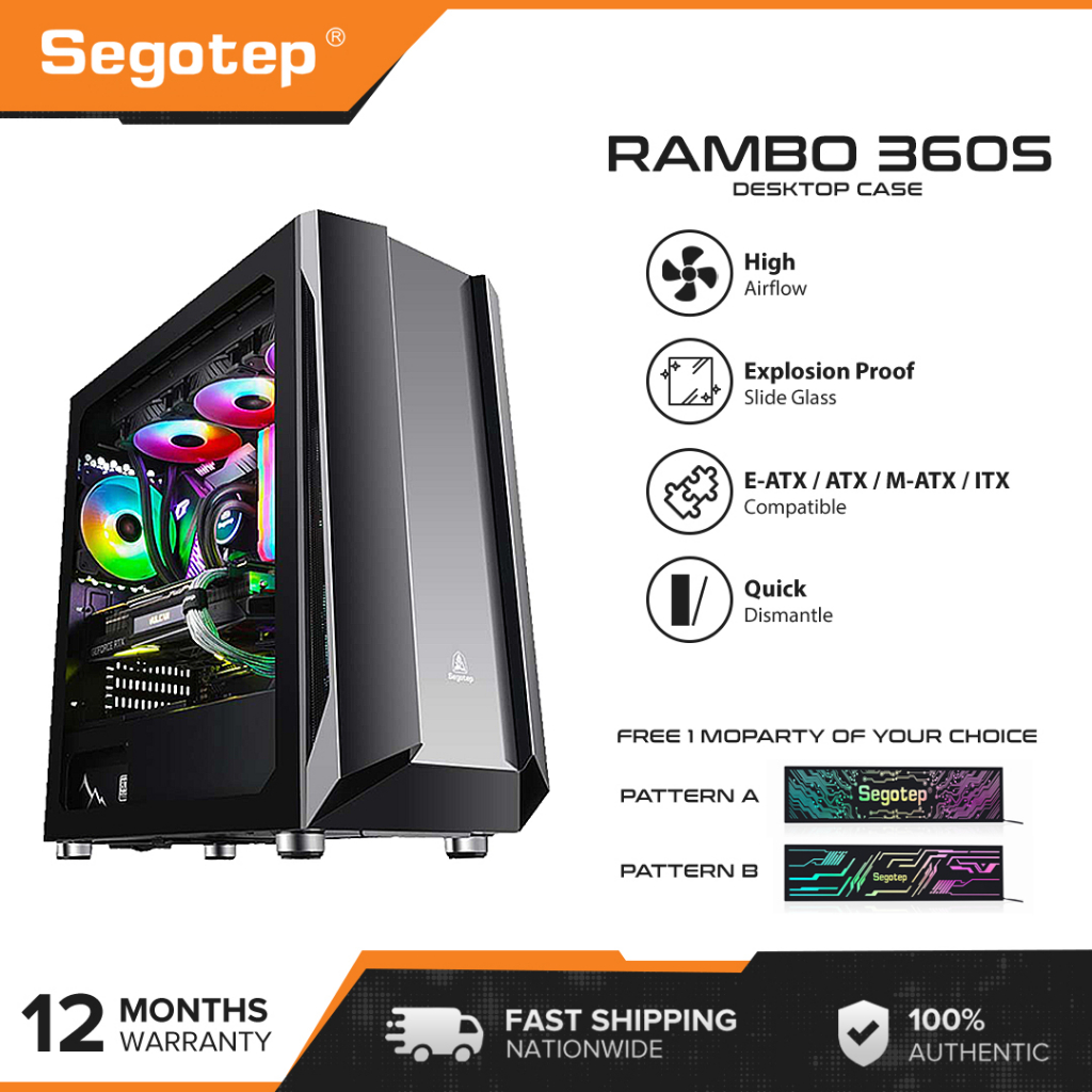 Segotep Rambo 360S PC Case (E-ATX / ATX / M-ATX / ITX supported) (Fan ...