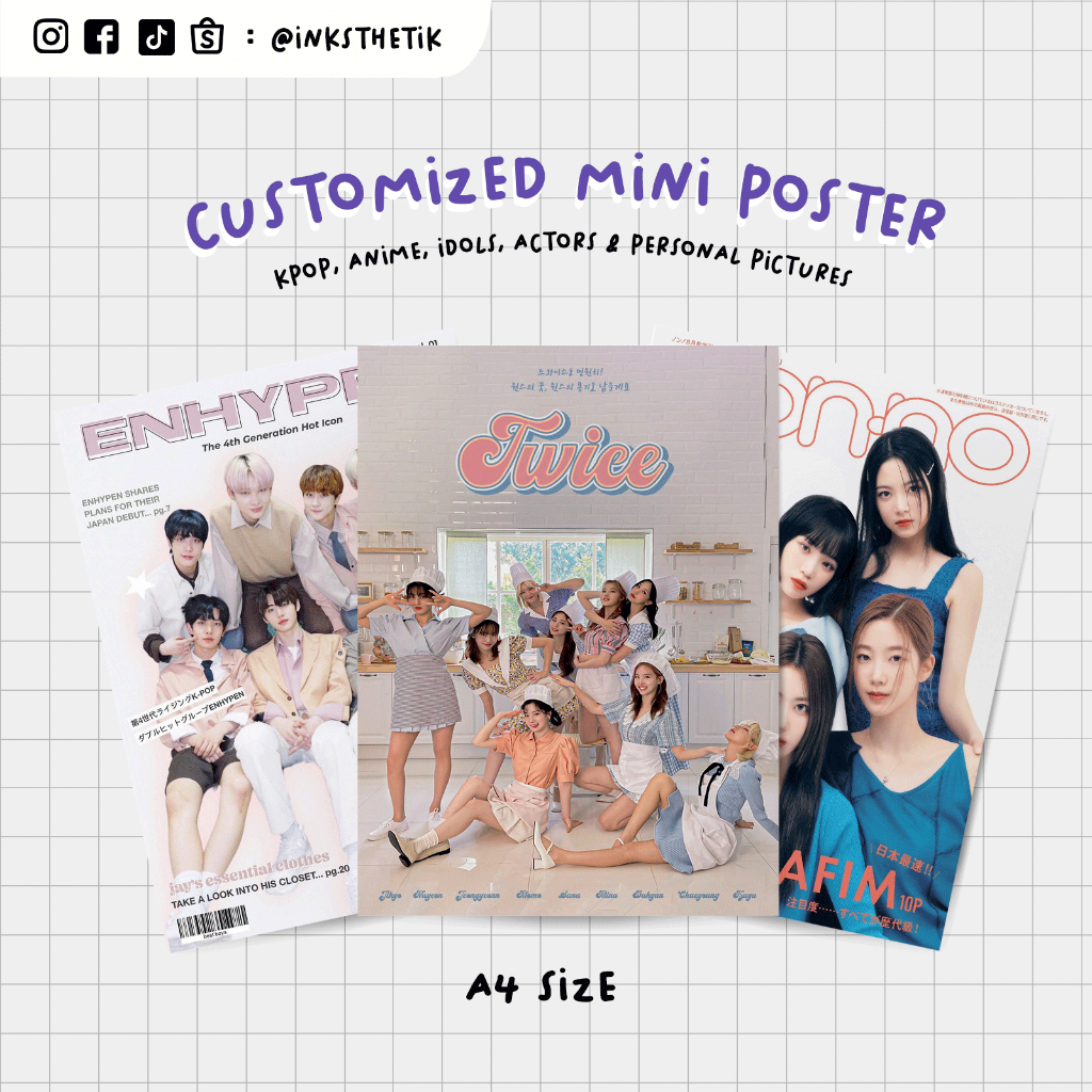 A4 size Customized mini Poster | Kpop Idols, Actors, Anime & Personal ...