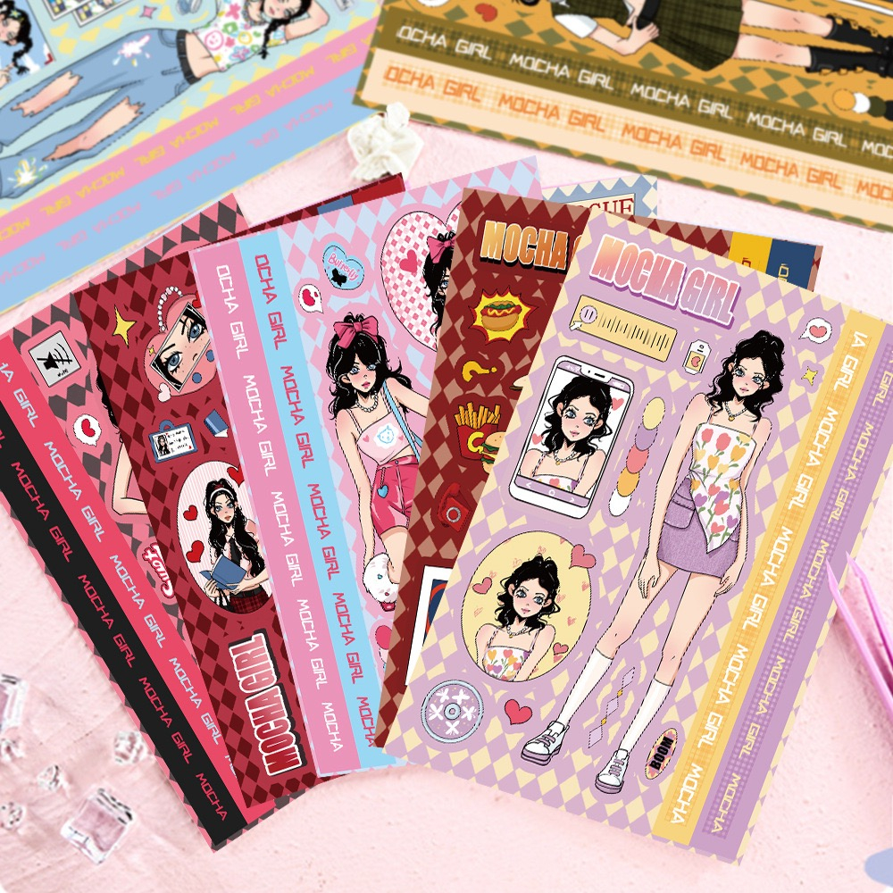 8Sheets/set mocha girl Stickers DIY Sticker Make A Face Assemble Jigsaw ...