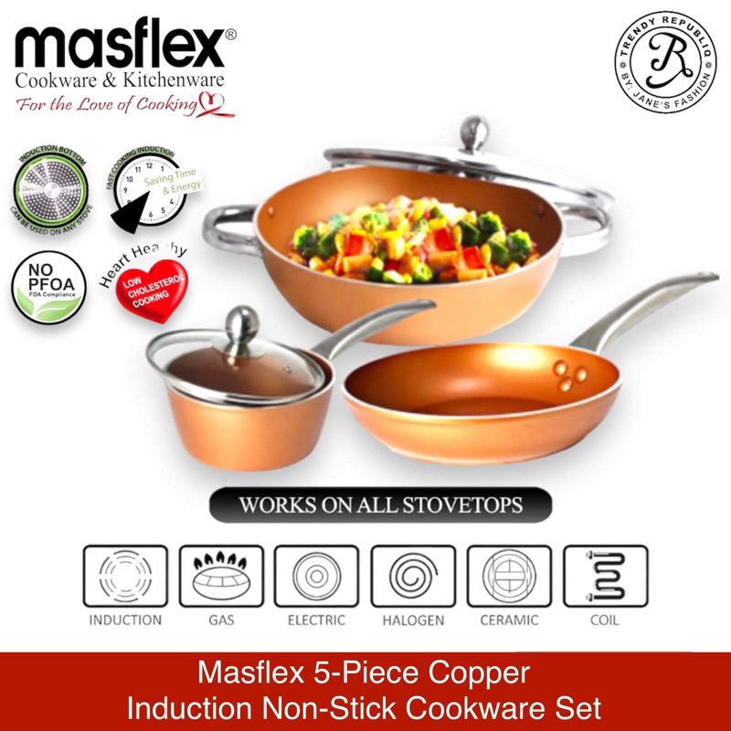 Masflex 5-Piece Copper Forged Induction Non-Stick Cookware Set | Shopee ...