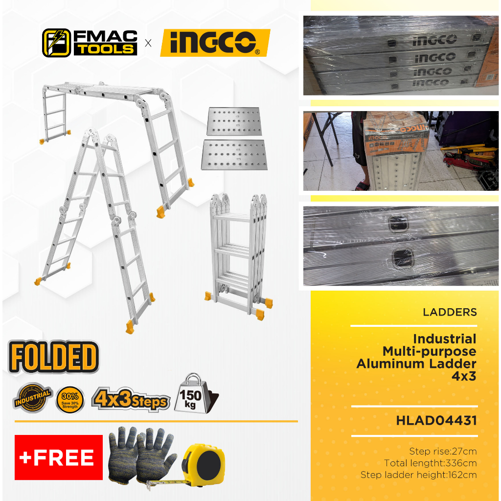 INGCO Industrial Multi-Purpose Aluminum Ladder 4x3 Steps HLAD04431 ...