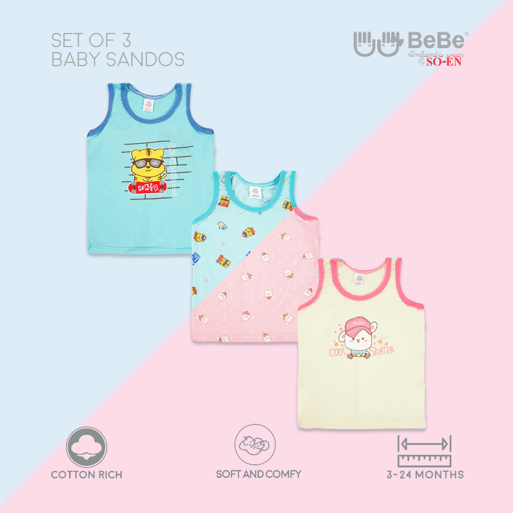BeBe By SO-EN Baby 3in1 Little Skaters Premium Cotton Sando | Shopee ...