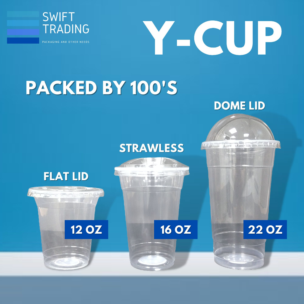 100pcs- Milk Tea Cups Y-cup with lid 12oz /16oz /22oz ( Flat Lid /Strawless Lid/Dome Lid )PP ...