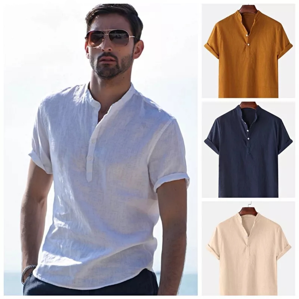 GK#Premium Chinese Collar Casual Polo for Men Plain Cotton Short Sleeve ...