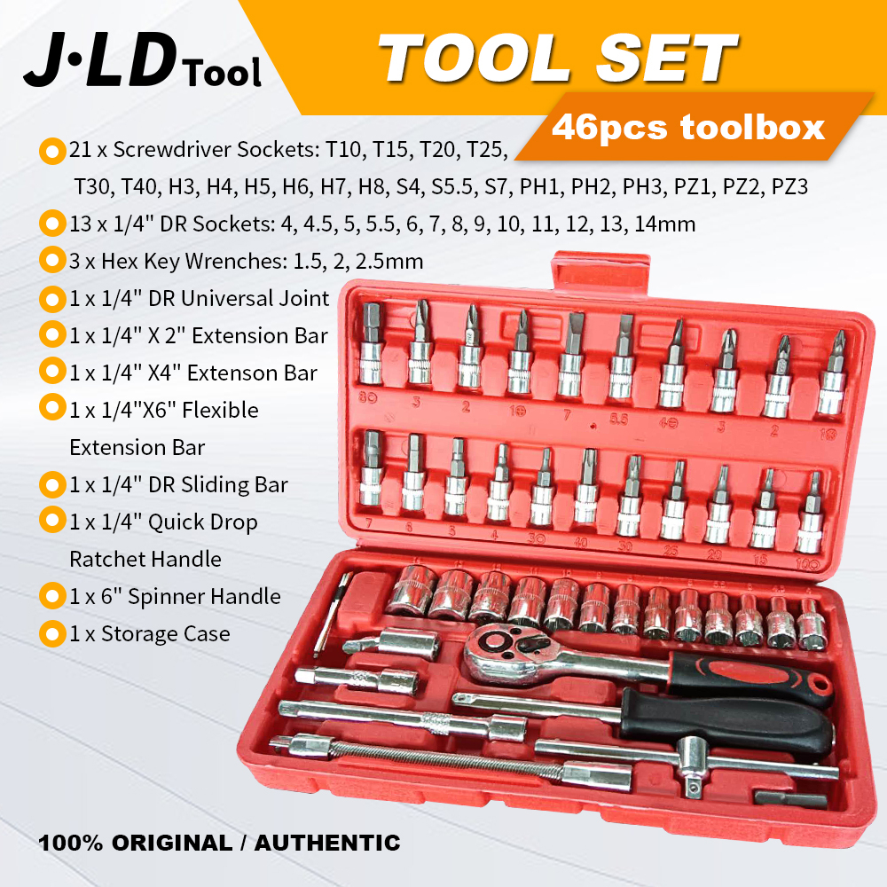 JLD Tool Sets 46pcs Tools Set With Box 1/4 INCH Drive Socket Set,Metric ...