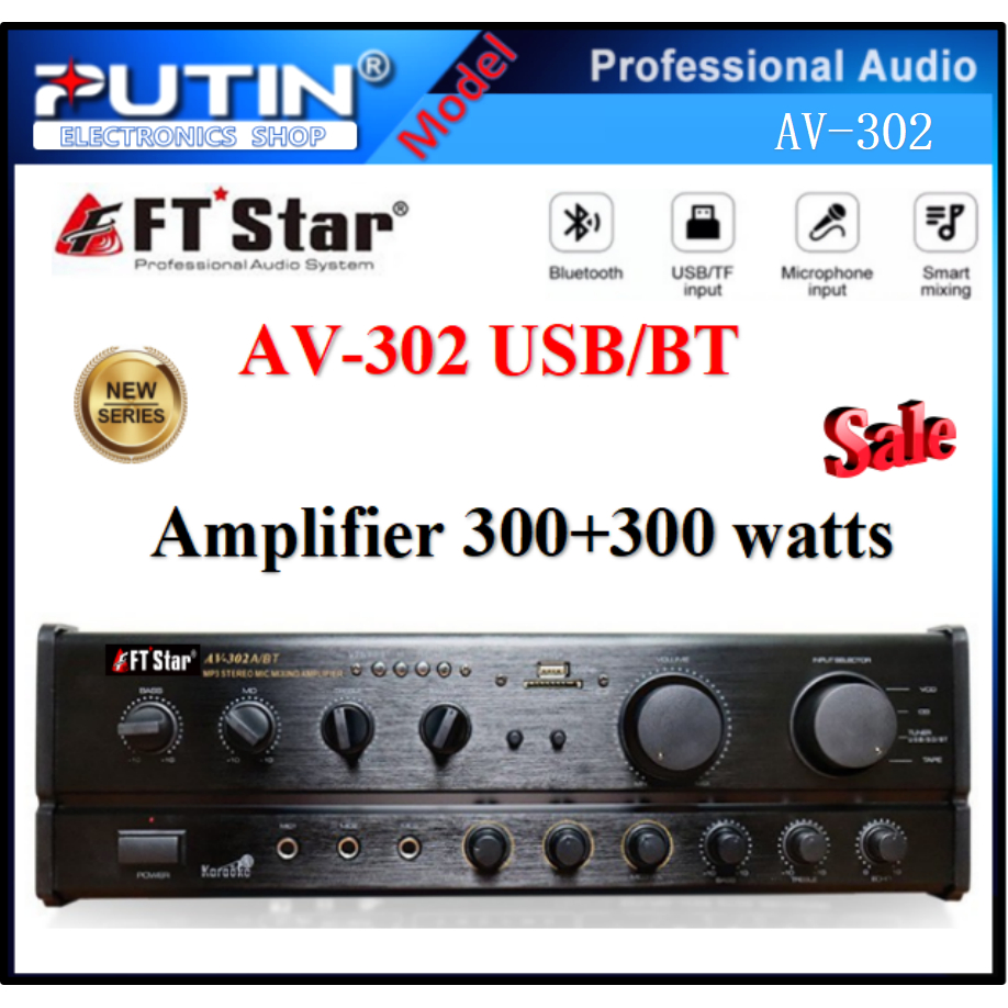 The FTstar AV302 Amplifier AV-302 USB/BT 300W X 2 Amplifier ...