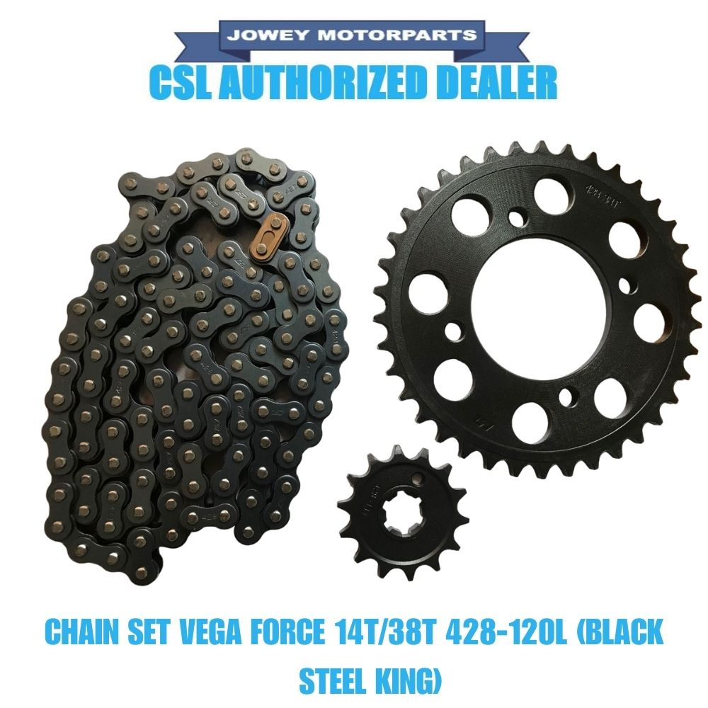 CSL CHAIN SET VEGA FORCE 14T/38T 428-120L (BLACK STEEL KING) JAPAN ...